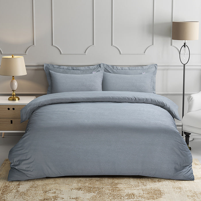 Embossed Duvet Cover Set in Light Grey Abstract